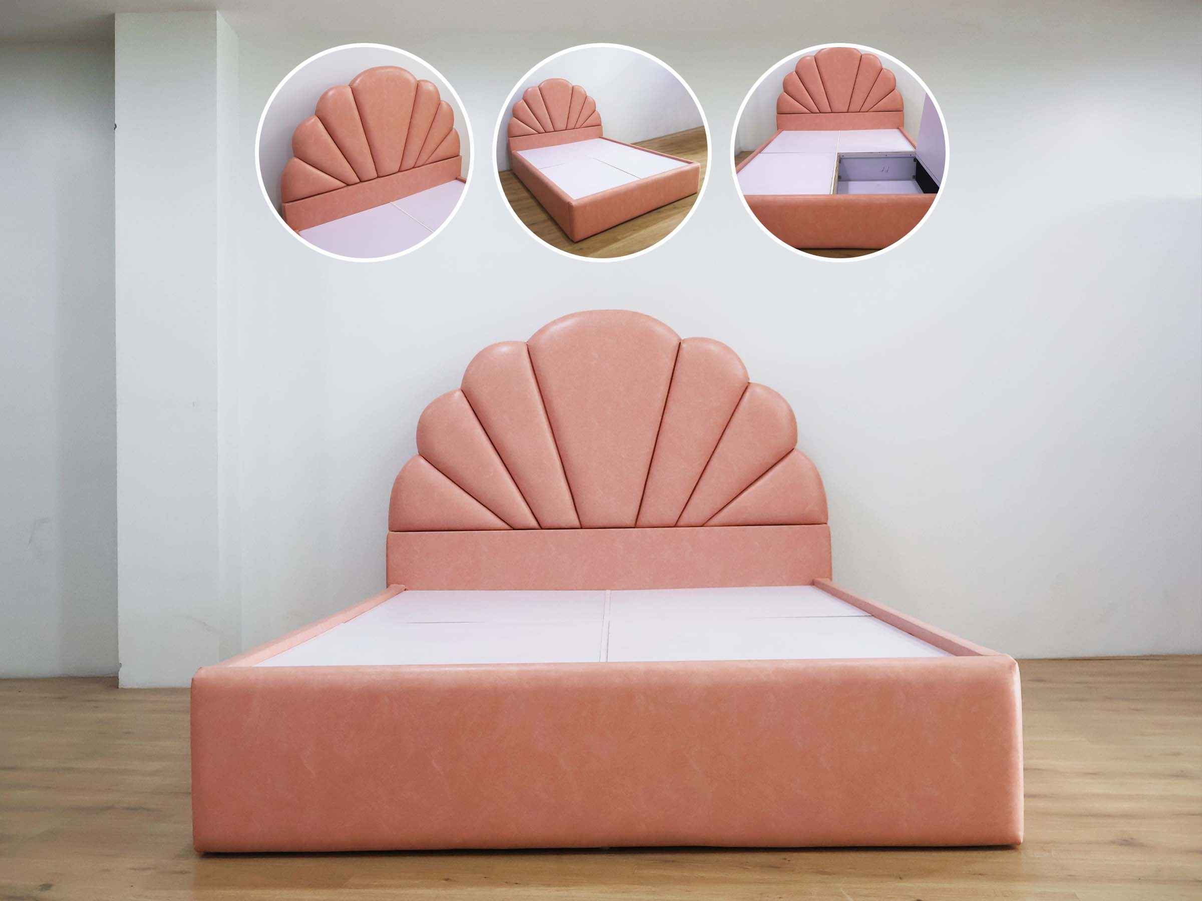 Pink Rexine Upholstered Bed