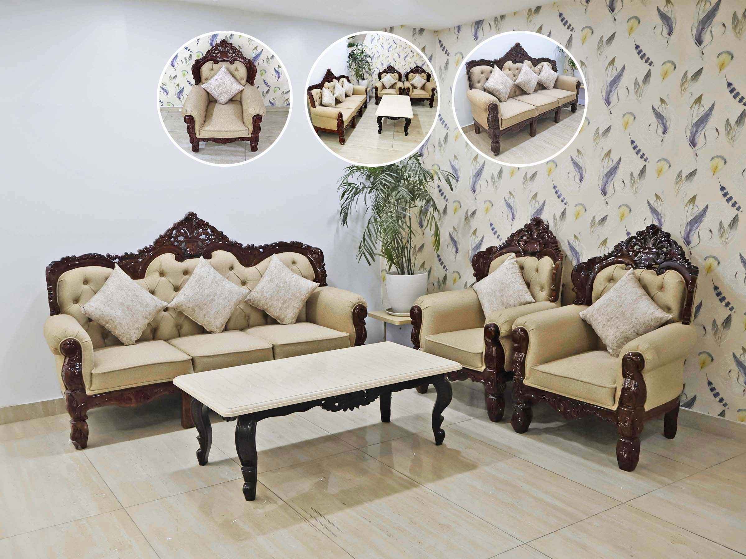 Compact Royal Carved Sofa Set