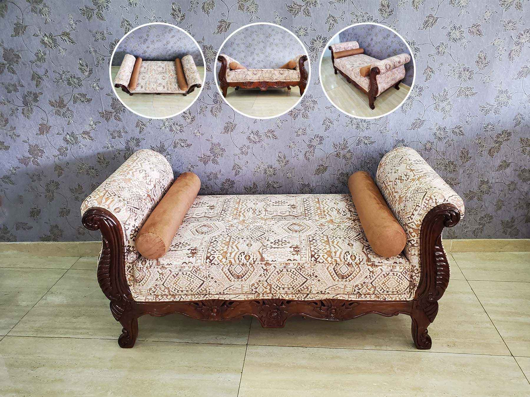 Carved Diwan / Divider (Tribal Fabric)